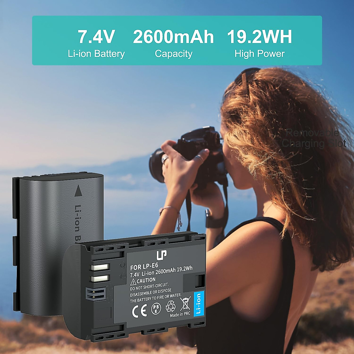 LP LP-E6, LP-E6N Battery 2-Pack, Rechargeable 2600mAh Large Capacity Replacement Batteries for Canon EOS 5D Mark II III IV, 5DS, 5DS R, 6D, 6D Mark II, 7D, 7D Mark II, 60D, 70D, 80D, 90D