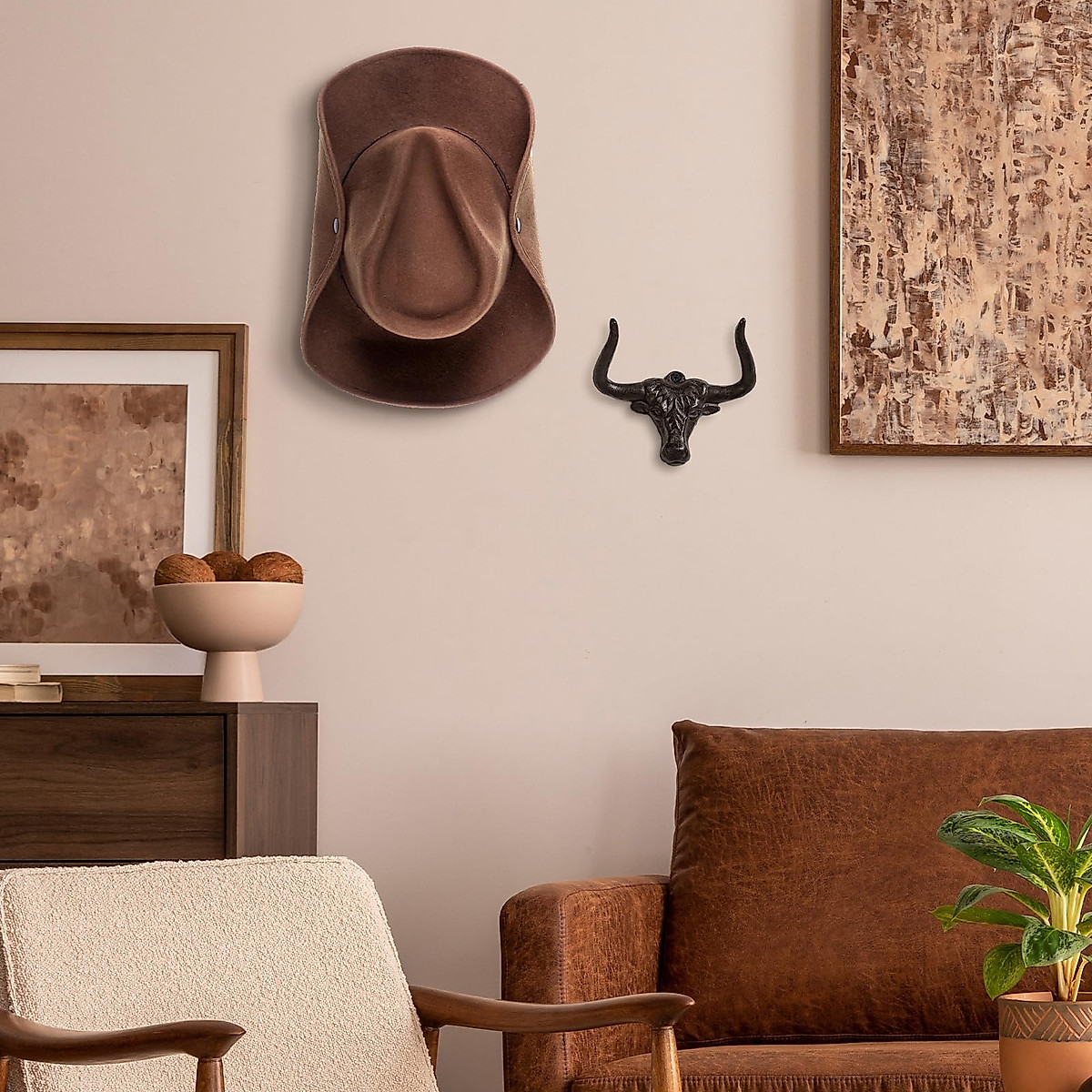 HYDERMUS Cowboy Hat Rack for Wall 2 Pack Modern Cast Iron Cowboy Hat Holder Cowgirl Hat Hanger Western Wall Decor Longhorn Hooks Wall Hooks for Hat Storage and Organization Rust Men's Christmas Gift