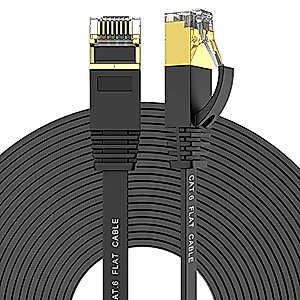 Ercielook Cat 6 Ethernet Cable 100 ft High Speed, Black Flat Internet Network Cable with Rj45 Connectors, Faster Than Cat5e Cat5