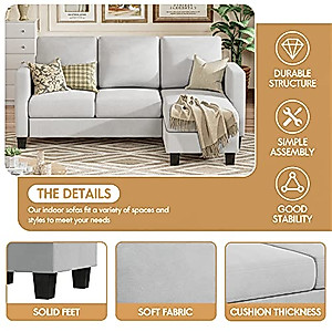 YESHOMY Convertible Sectional Small Sofa L-Shaped Couch Seat with Modern Linen Fabric, for Living Room, Apartment,Study and Office, 70", Light Gray