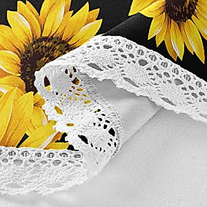 Xigua Sunflower Round Tablecloth 60" Waterproof Spillproof Polyester Fabric Table Cover with Zipper Umbrella Hole for Outdoor Patio Garden Dining Party