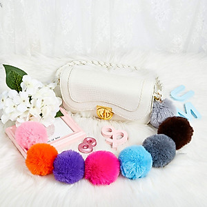 Hicarer 60 Pieces Colorful Poms Keychains Fluffy Ball Faux Fur Keyring for Women (3 Inch)