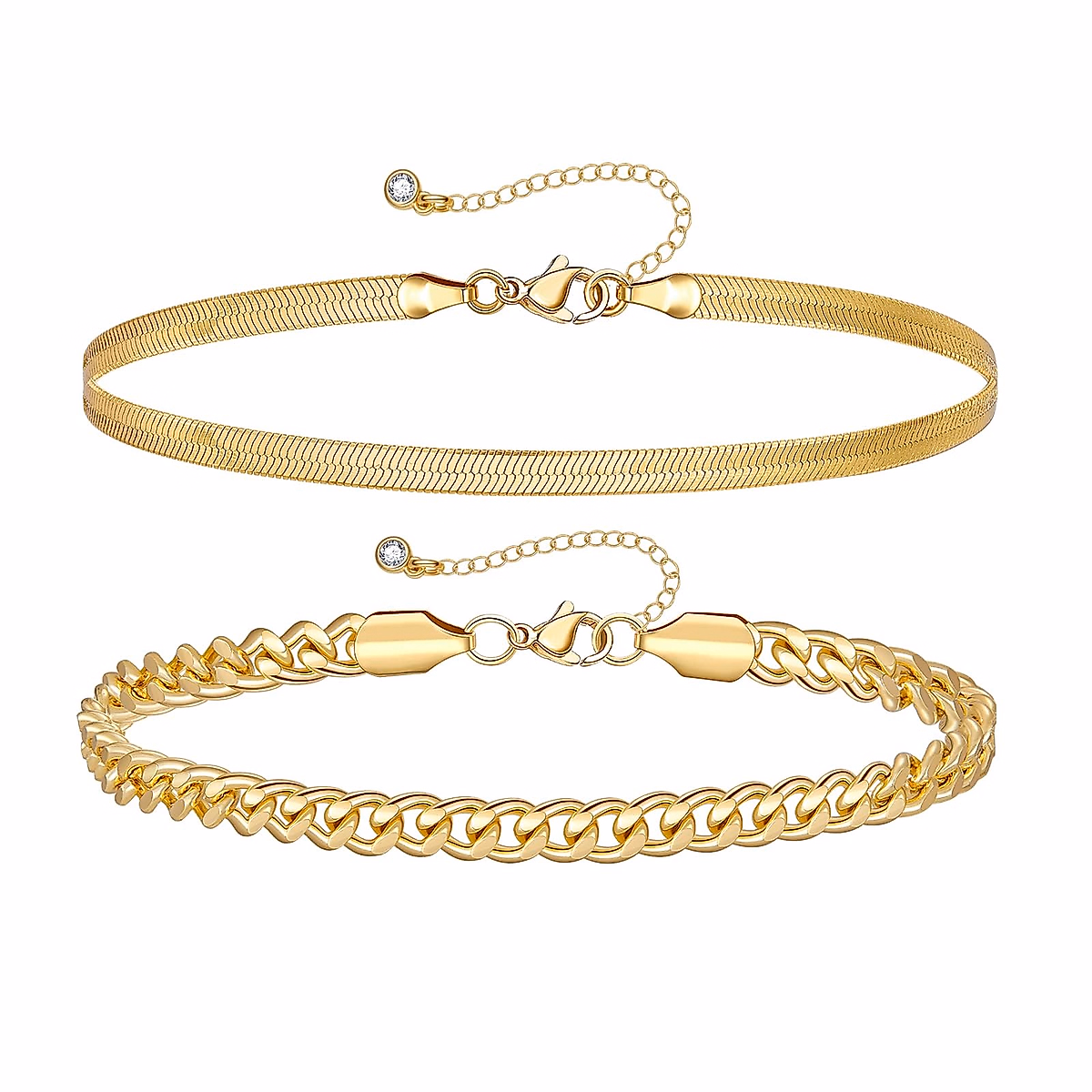 KissYan Gold Layered Ankle Bracelets for Women, Dainty 14k Gold Plated Layering Anklets Set Adjustable Fashion Cuban Link Snake Tennis Chain Ankles Summer Beach Foot Jewelry