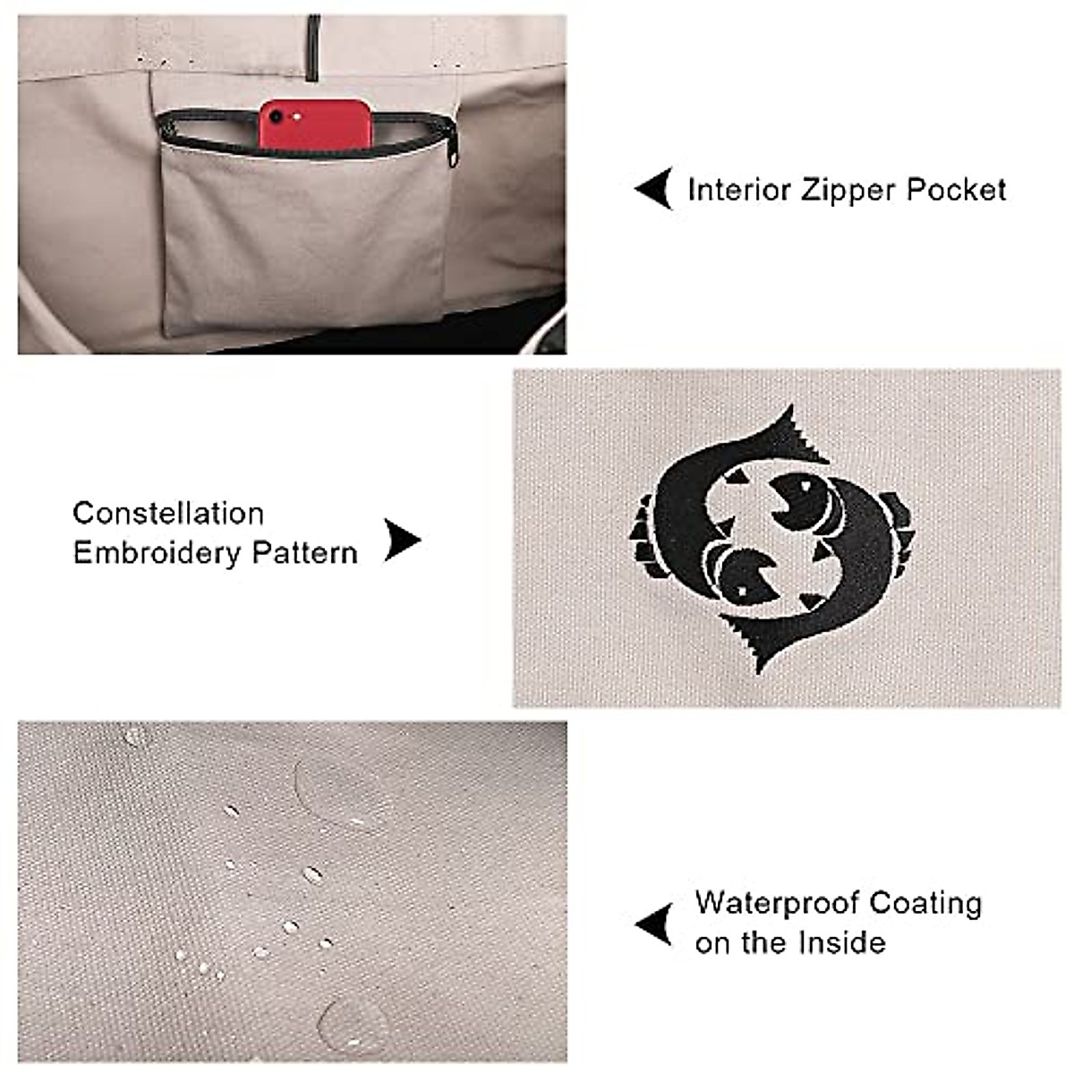 Aricsen Reusable Personalized Jute Gift Canvas Tote Bag for Women Handbags with Handles, Friends Mother Sister Daughter Birthday, Travel Bridesmaid Beach Grocery Shopping (Pisces, Large)