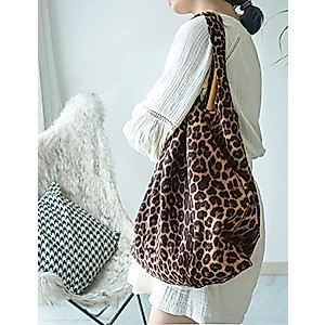 Heesch Tote Bag Leopard Hobo Bag Cheetah Print Hippie Bag Fabric Shopping Bag Cloth Purse for Women (Leopard)
