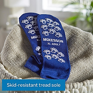 McKesson Terries Slipper Socks, Non-Slip Grip Socks, Teal, Adult Shoe 5 to 7, 1 Pair