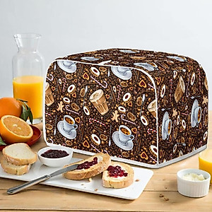 Talayituse Coffee Print Toaster Cover 4 Slice Wide Slot, Lightweight Toaster Cover Dust Protection Washable Appliance Bag Bread Maker Cover