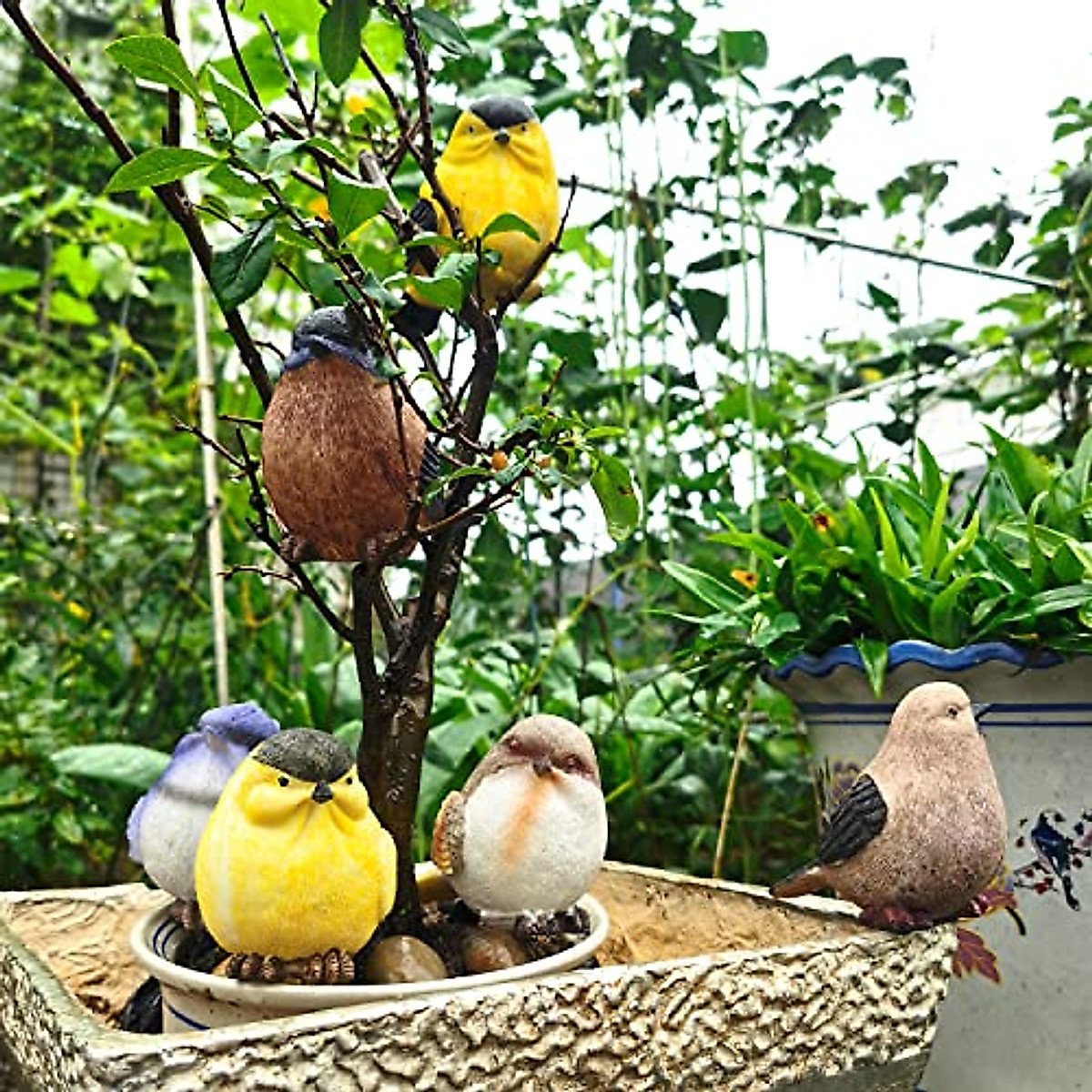 PUOO 3 Pieces Garden Birds Statues,Lawn Decorated Bird Figurine,Indoor Home Decor Resin Bird,Outdoor Patio Garden Tree Decoration Statue (Set 2)