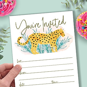 Cheetah Invitations With Envelopes (20 Count) - Wild Cat Cheetah Birthday, Bachelorette, Any Occasion