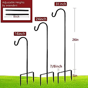 EXCMARK 2 Pack Shepherd Hook 31 inch 1/2 inch Thick Use at Weddings, Hanging Solar Lights, Lanterns, Bird Feeders, Metal Hanger Hook (Black, 31 inch)