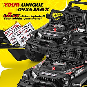 Blitzshark 24V MAX Ride-on Truck 2 Seater 4WD Kids Electric Vehicle 4x4 XXL Battery Powered Car, with 480W Ultra Powerful Motor, 7AH Battery, Remote Control, Full-Metal Suspension& DIY Sticker, Black