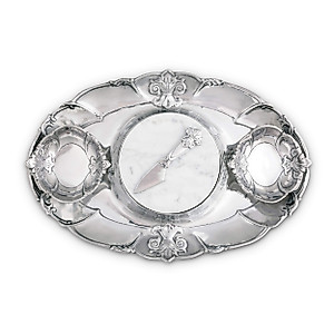 Arthur Court Designs Aluminum Fleur-De-Lis 5-Piece Entertainment Cheese Chip and Dip - Two Bowls, Spreader, Marble, Tray 20 inch x 13 inch