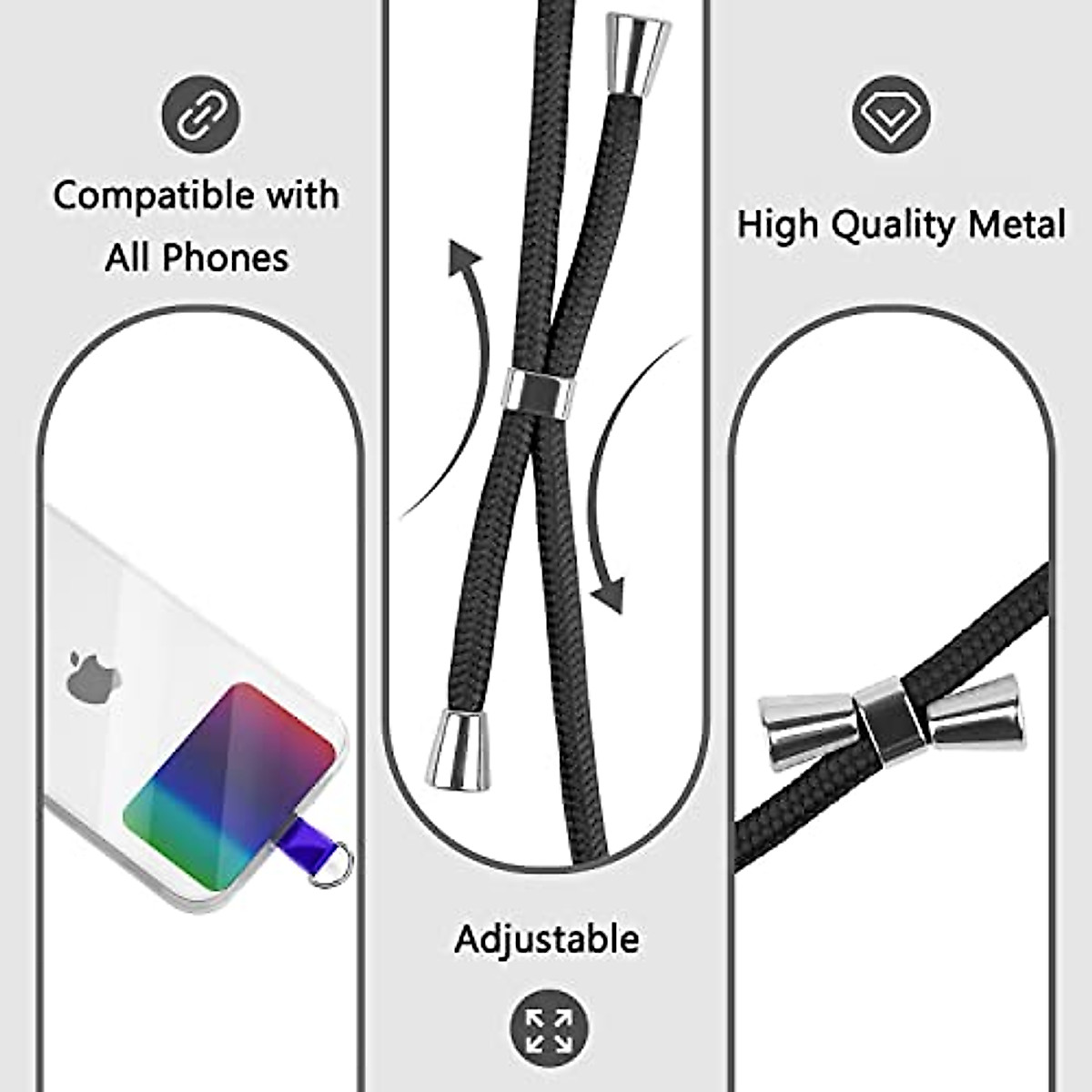 Cell Phone Lanyard for Around The Neck, Universal 2 Pcs Phone Crossbody Lanyard + 2 Pcs Patch, Multifuctional Adjustable Nylon Neck Strap for Women Compatible with Most Smartphones (PinkWhite&Black)