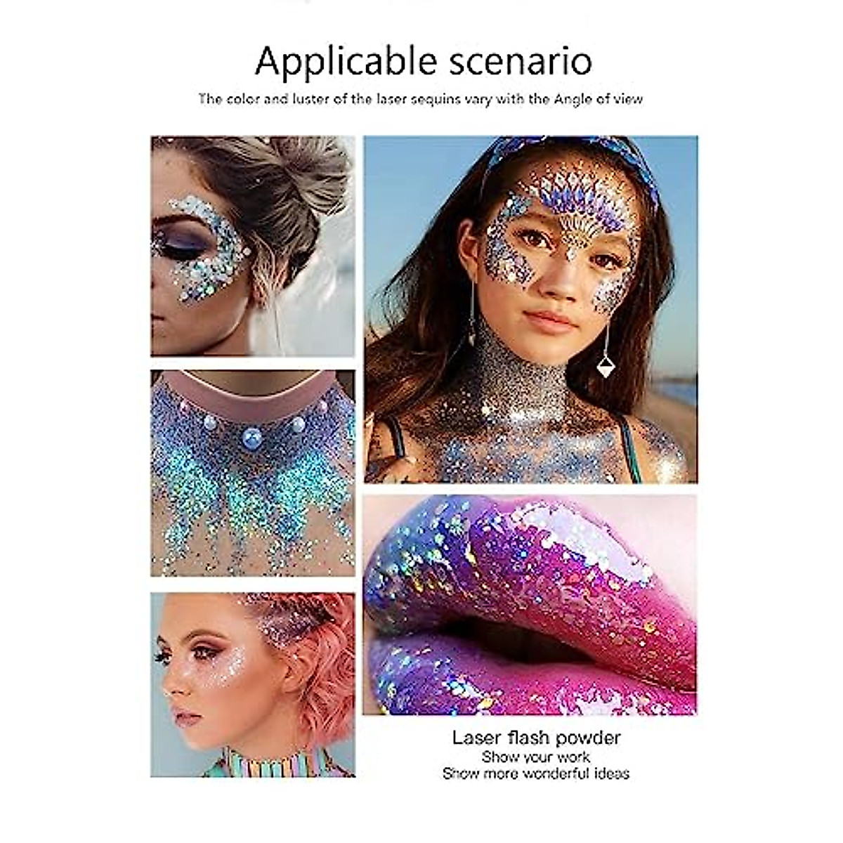 2 Colors Body Glitter Gel, Face Glitter Body Gel Sequins Shimmer Liquid Eyeshadow, Holographic Glitter Gel Festival Glitter Makeup.(03#Pink+06White)