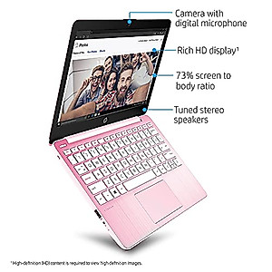HP Diagonal HD Stream PC Laptop, Intel Celeron N4020 Processor, 4GB RAM, 64GB EMMC, 802.11ac, Bluetooth 4.2, HDMI, Windows 10 (Rose Pink), 11-11.99 inches (HP11ak)
