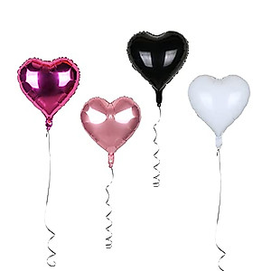 Guzon 18” 20pcs Hot Pink White Black Heart Balloons Foil Heart Balloons Heart Shaped Helium Aluminum Mylar Balloons for Birthday Wedding Bridal Shower Bachelorette Hen Party Valentine's Day