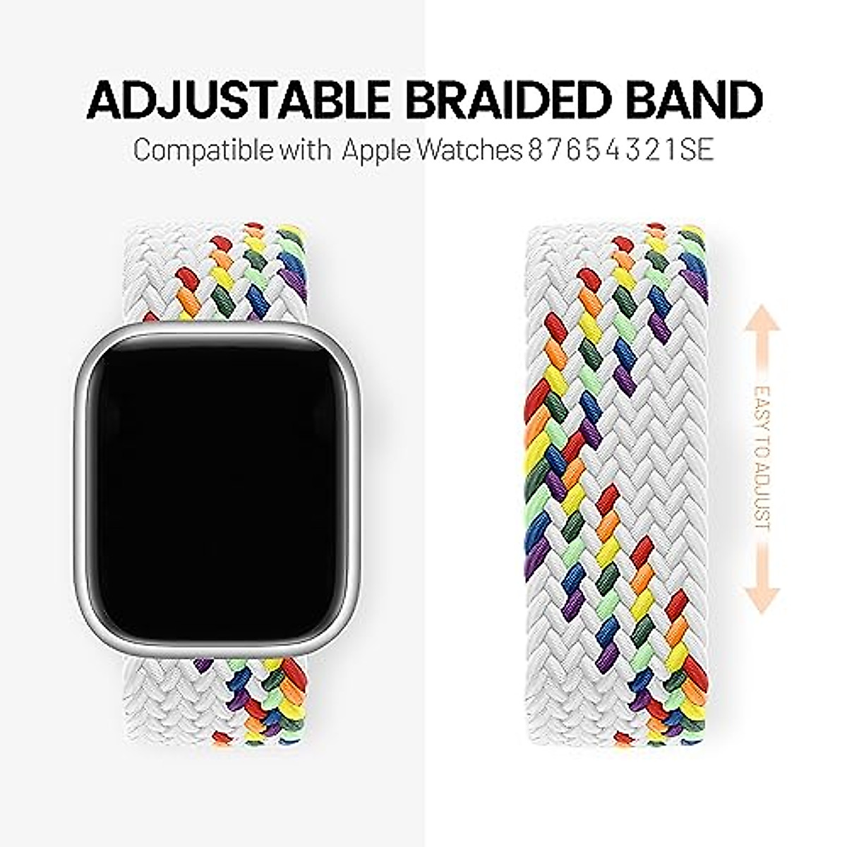 LUAVFA Braided Solo Loop Bands for Apple Watch - Compatible with Series 8 7 6 5 4 3 2 1 SE Ultra, Stretchy, Stylish and Adjustable Nylon Watch Bands 38mm 40mm 41mm 42mm 44mm 45mm 49mm for Women and