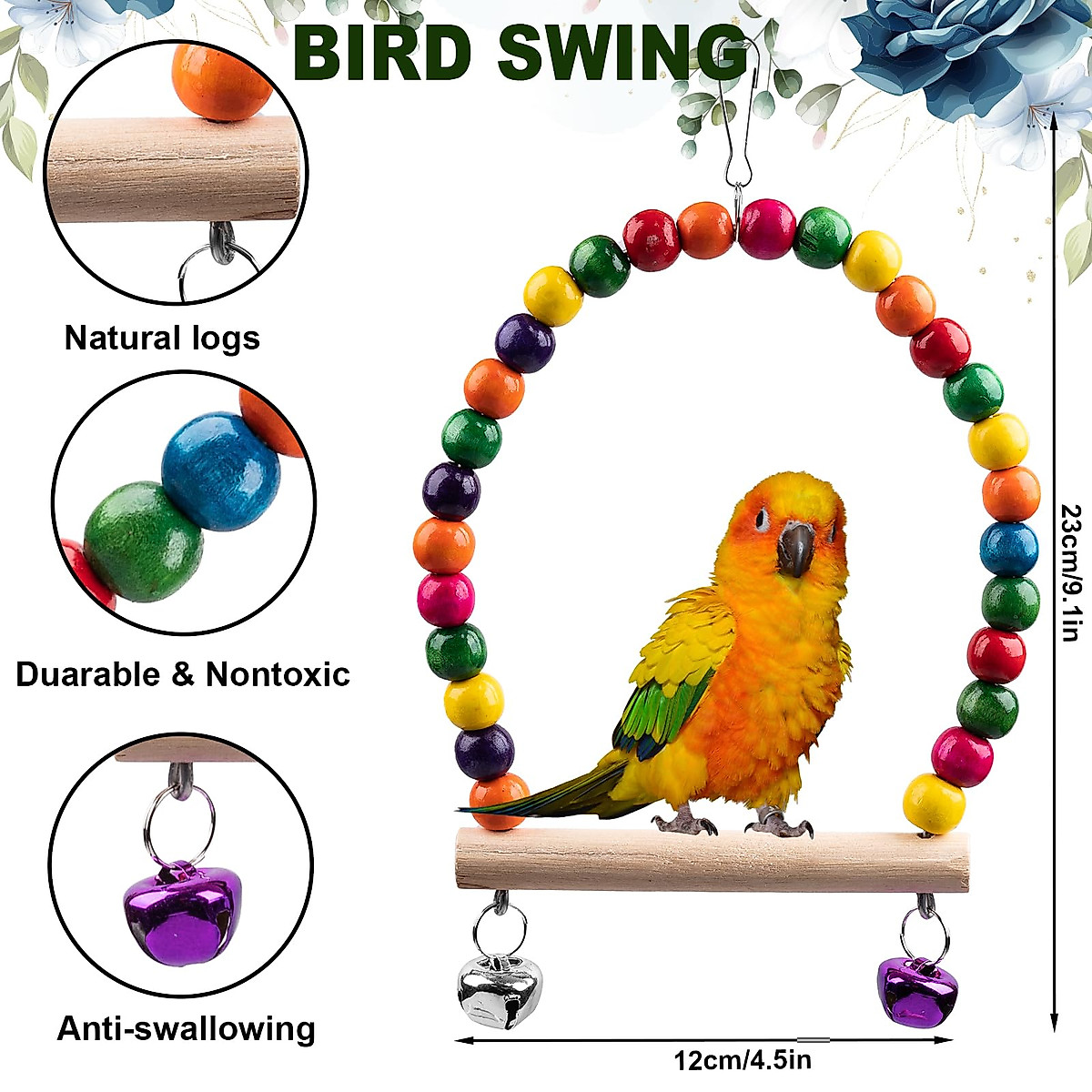Bird Toys for Parakeets 7Pcs, Wood Parrots Toys Budgie Toys for Bird Cage Accessories, Bird Perch Swings for Small Birds Toys, Conure Cockatiel Toys, Bird Ladder Swing for Parakeets Climbing 18''
