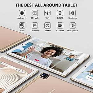 YOTOPT 10 Inch Android 11 Tablet, 10.1 Inch Octa-Core Tablets 64GB ROM 4GB RAM 1 TB Expand, 2.5D IPS HD Touch Screen, Google Certificated Wi-Fi Tablets, GPS, FM, U10 Tablets Wi-Fi Only