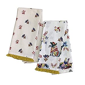TARAN LIVING Set of 2 100% Cotton Kitchen Dish Towels 18x26 Inches Absorbent Dish Cloth with Back Hanging Loop Hand-Painted Design for Easter Party Hand Towels Kitchen Towel with Fringe