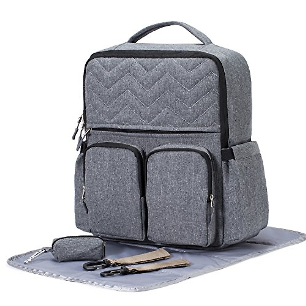 SoHo NY Diaper Backpack Bag 4Pc Chevron, Gray