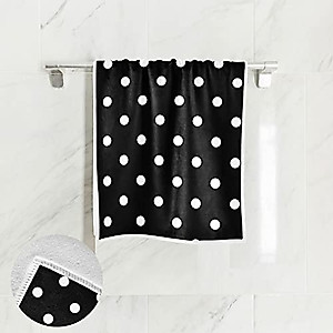 Classic White Black Polka Dot Hand Towels Ultra Soft Luxury Cotton Face Towel Washcloths for Home Kitchen Bathroom Spa Gym Swim Hotel Use
