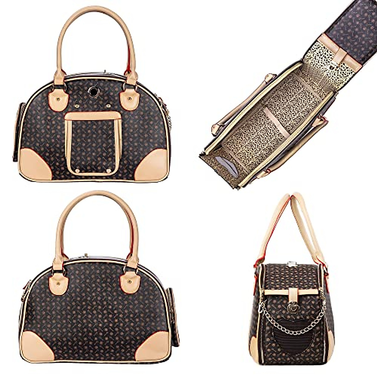 Adriene's Choice Luxury Pet Carrier, Puppy Small Dog Carrier, Cat Carrier Bag, Waterproof Premium PU Leather Carrying Handbag for Outdoor Travel Walking Hiking Shopping…