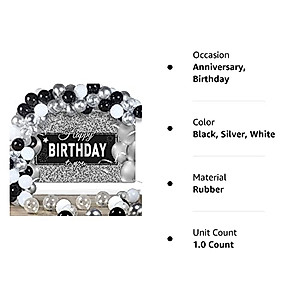 Black and Silver Birthday Party Decorations Black Silver Balloons Arch Garland Kit Silver Black Birthday Photography Backdrop Banner for Kids Adults Anniversary Birthday Party Supplies Decor