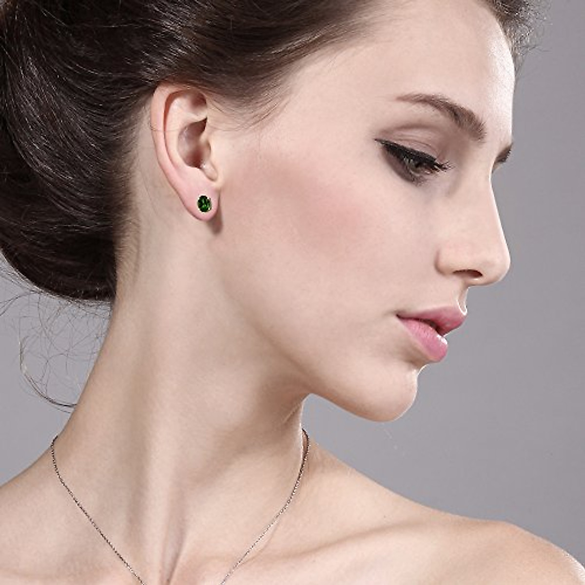 Gem Stone King 18K Yellow Gold Plated Silver Green Chrome Diopside Stud Earrings For Women (2.40 Cttw, 8X6MM)