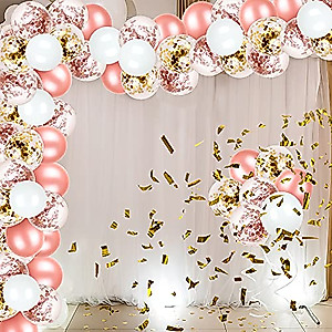 Nobledecor White Rose Gold Confetti Balloons Kit, 60 Pcs 12 inch Metallic Rose Gold Balloons Chrome Latex Confetti Birthday Party Balloons for Birthday Wedding Party Supplies Arch Decoration Baby Shower Graduation Festival Party