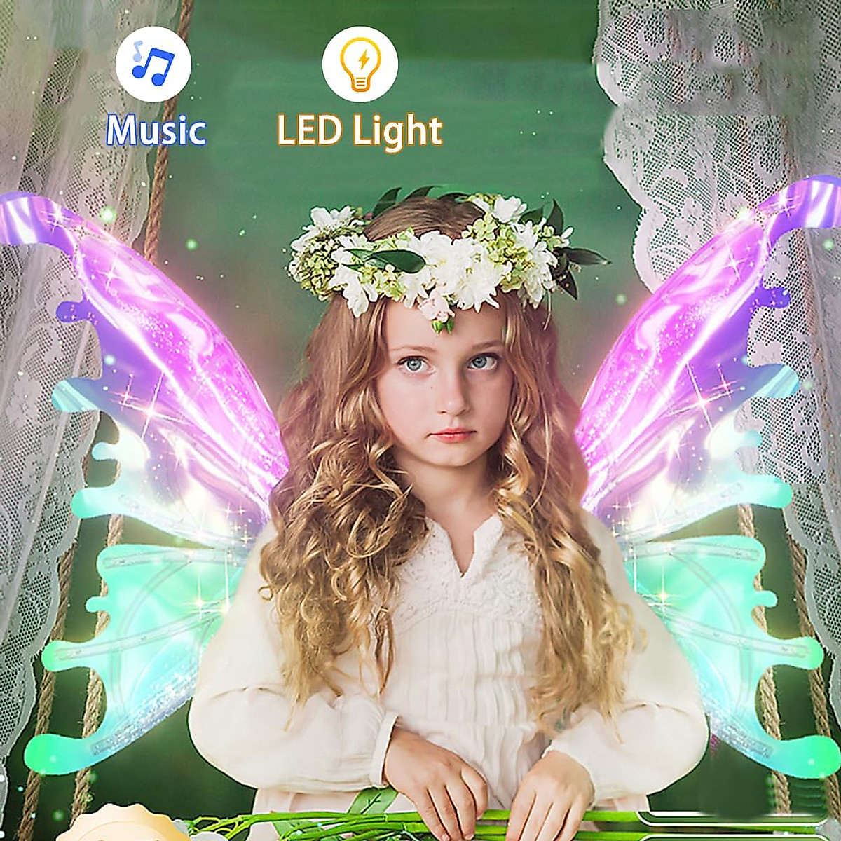 VATOS Electric Fairy Butterfly Wings with LED Lights - Perfect Party Accessory for Girls Women with Moving Butterfly Wings