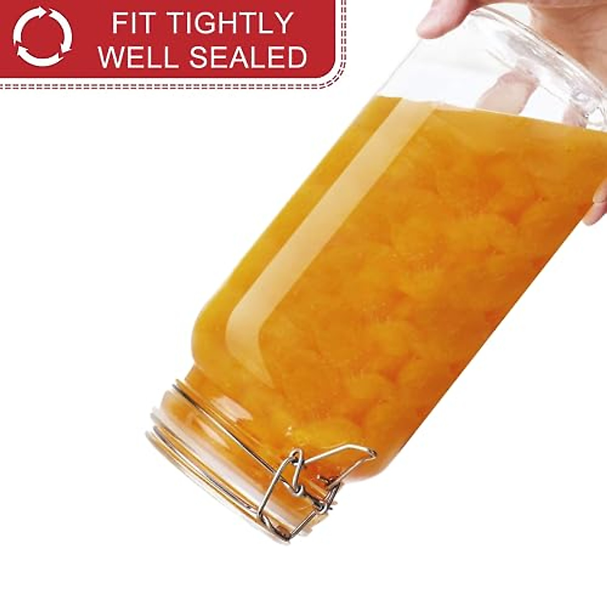 Flrolove 74 oz/2200ml Glass Storage Jars with Airtight Lids,Pantry Storage Containers with Lids Airtight,Square Large Food Storage Containers Set of 3,Perfect for Kitchen Canning Cereal/Pasta/Sugar