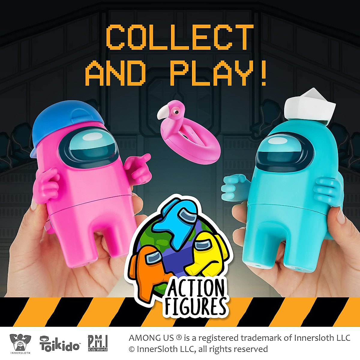 P.M.I. Among Us Action Figures | Two of Four 4.5-Inch-Tall Collectibles | Among Us Toys and Playable Mini Toys | Cyan Ghost and Pink Crewmate with 5 Accessories: Hats and Hands
