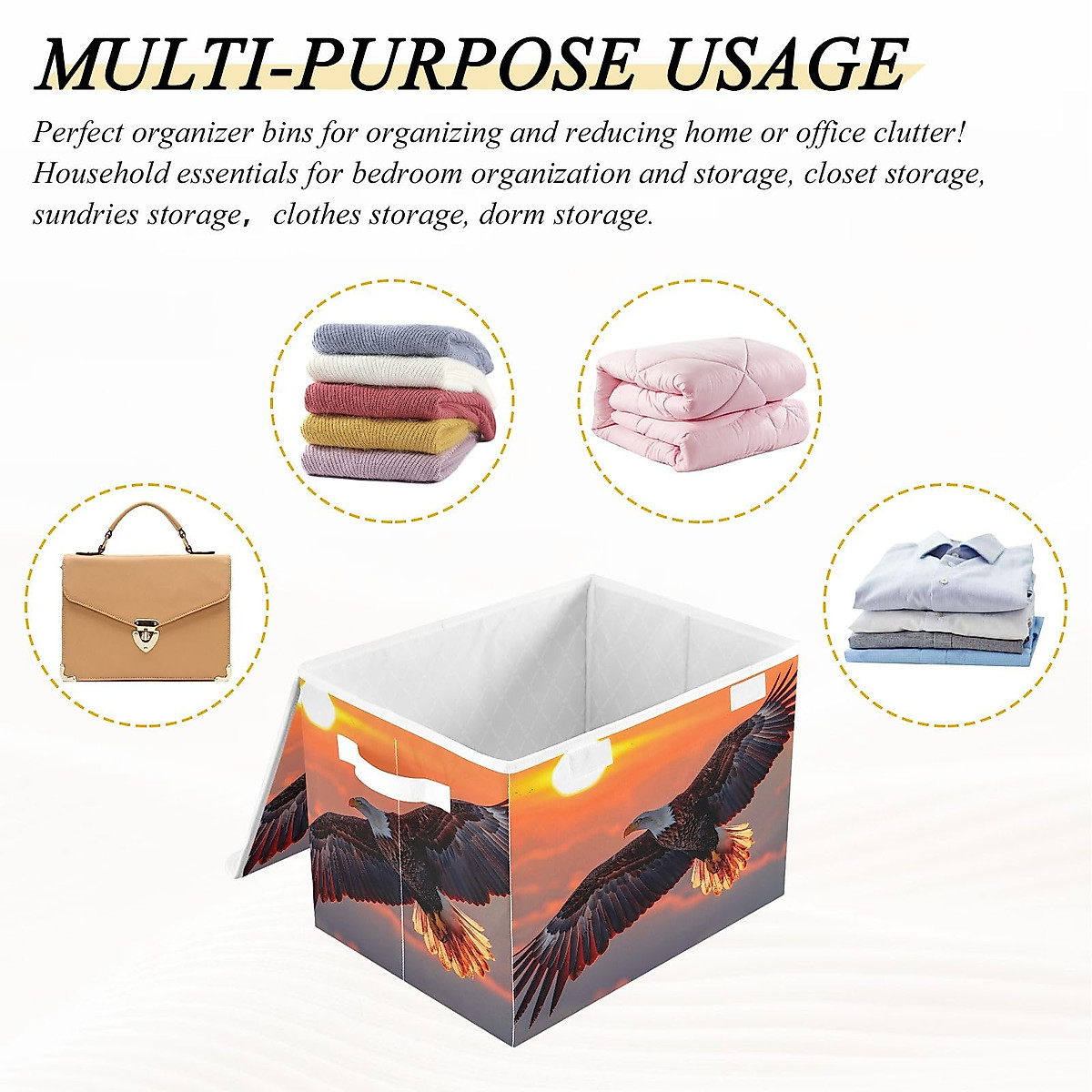 ALAZA Storage Bins Organizer Box Baskets Lidded Clothes for Shelves Closet Falcon Sunset Collapsible Stackable Storage Cubes Handles