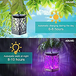 AOUNQ Solar Lanterns Outdoor Waterproof Purple, Upgraded 2 Pack 99 LEDs Flickering Flame Hanging Outdoor Solar Lanterns, Solar Powered Lanterns Lights Outdoor for Garden Patio Yard Porch Decorative