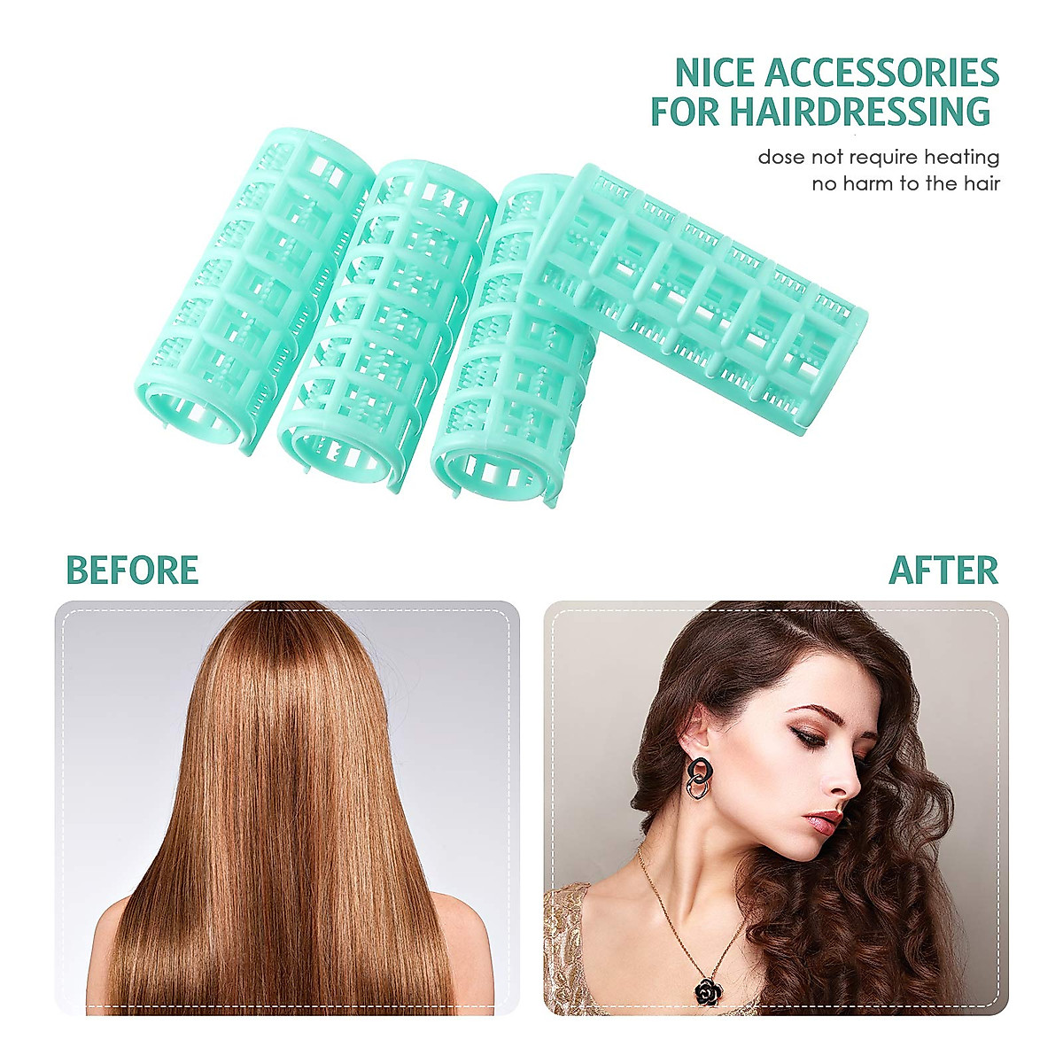 Syhood 12 Pieces Snap Hair Roller, Large Size Plastic Hair Rollers Curlers with Rat Tail Comb for Hairdressing Styling Tools(6.8 x 2.5 cm,Light Green)