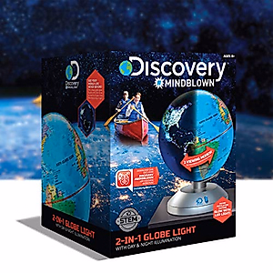 Discovery Kids 2-in-1 World Globe LED Lamp w/Day & Night Modes, STEM Geography Map Educational Toy for Children, Solar System, Light Up Cities and Countries, Rotating w/Display Stand