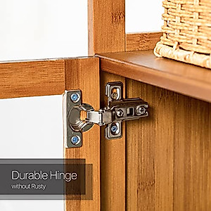 MoNiBloom Bamboo Kitchen Sideboard Shelf Organizer Storage Cabinet with Acrylic Doors and a Drawer Shelf Organizer for Pots and Pans Microwave Oven, Brown