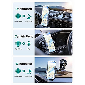 VICSEED Phone Mount for Car [Off-Road Stable][Thick Case & Big Phones Friendly] 3 in 1 Car Phone Holder Mount Suction Cell Phone Holder Car Dashboard Windshield Air Vent Car Mount for iPhone Samsung
