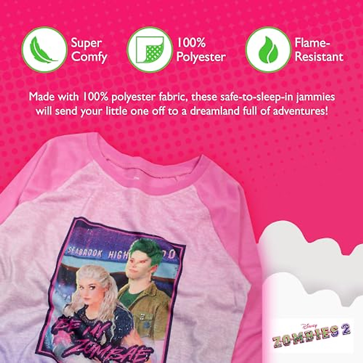 Disney Girls' Zombies 2-Piece Loose-Fit Pajamas Set, BE MY ZOMBODY, 6