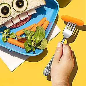 Stainless Steel Kids Forks, E-far 6-Piece Toddlers Forks Safe for Preschooler/Children, Hammered Adult look & Small Size, Rust Free & Dishwasher Safe