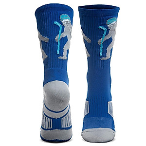 ChalkTalkSPORTS Hockey Athletic Woven Mid-Calf Socks | Hockey Yeti Socks | Blue