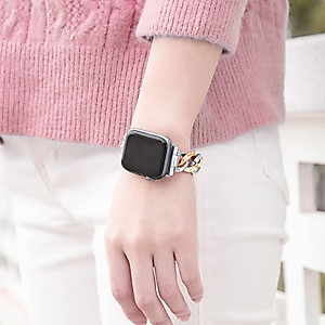 Kolgios 38/40/41mm Gold&Sliver Two Tone Cool Women Chain Smartwatch Bands Compatible for Apple Watch Series Band 9/8/7/6/SE/5 Stylish Adjustable Replacement Bracelet for Iwatch 8/9 Gift for Her