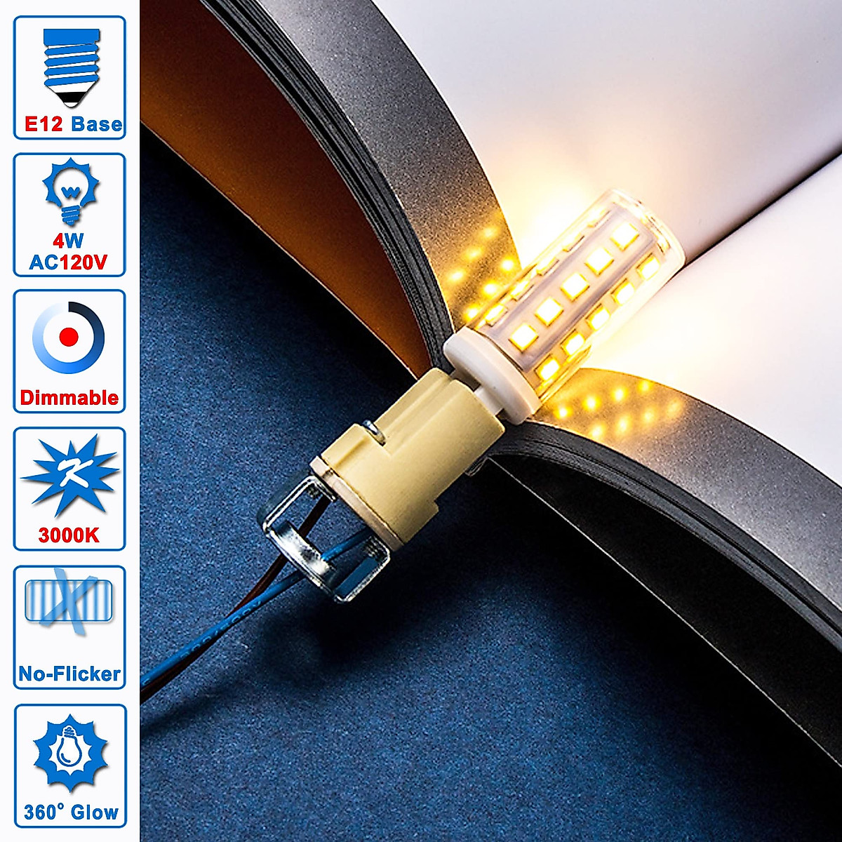 Ziomitus Dimmable E12 C7 Candelabra Led Light Bulbs 4W, Kx-2000 25W-40 Watt Halogen Equivalent, 3000k Warm White T6 Small Base 120V E12 Led Bulbs for Ceiling Fan Light Salt Lamp,450 lm(5Pack)