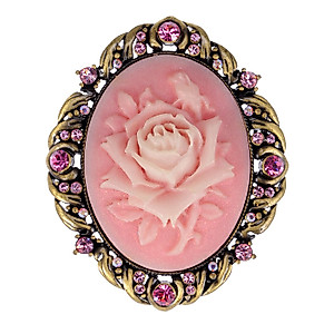 Alilang Vintage Inspired Antique Reproduct Rose Pink Crystal Flower Cameo Pin Brooch, Rose Pink