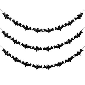Black Glittery Bat Garland Halloween Garland Decoration for Haunted Home, Pack of 3 by Baryuefull