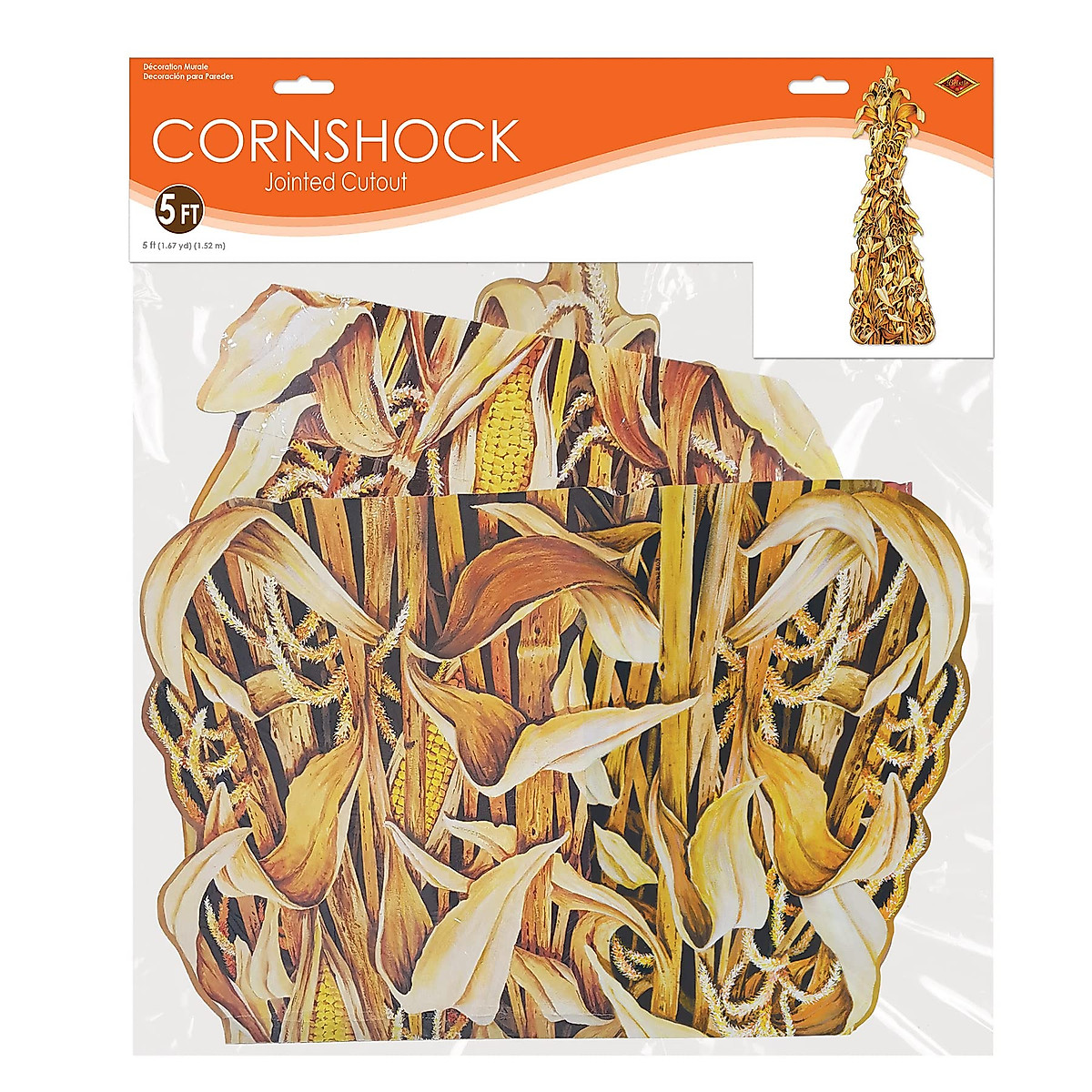 Beistle Cornstalk Photo Props, 5' Tall, Set of 2 - Thanksgiving Harvest Party Wall Decoration, Fall Cut Out Backdrop Decor