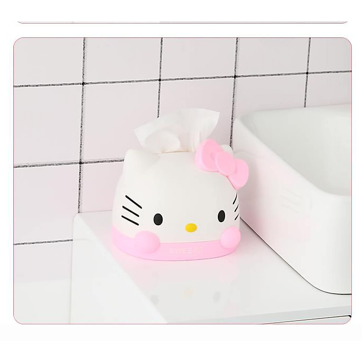 N/C Kawaii Pink Hello Kitty Tissue Box for Living Room Bedroom Bathroom car Office,Tissue Dispenser Box, Table Decoration, 6.8 x 6.7 x 6.6 ''