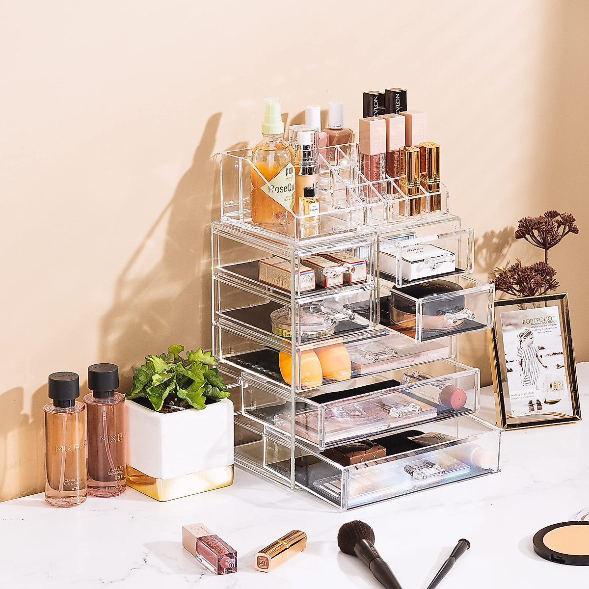 Sorbus Clear Cosmetic Makeup Organizer - Make Up & Jewelry Storage, Case & Display - Spacious Design - Great Holder for Dresser, Bathroom, Vanity & Countertop (3 Large, 4 Small Drawers)