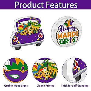 4 PCS Mardi Gras Tiered Tray Decor (Tray Not Included) - Mardi Gras Wooden Sign Decorations Crown Mask Truck Wood Table Signs New Orleans Carnival Holiday Masquerade Party Decor for Home Kitchen